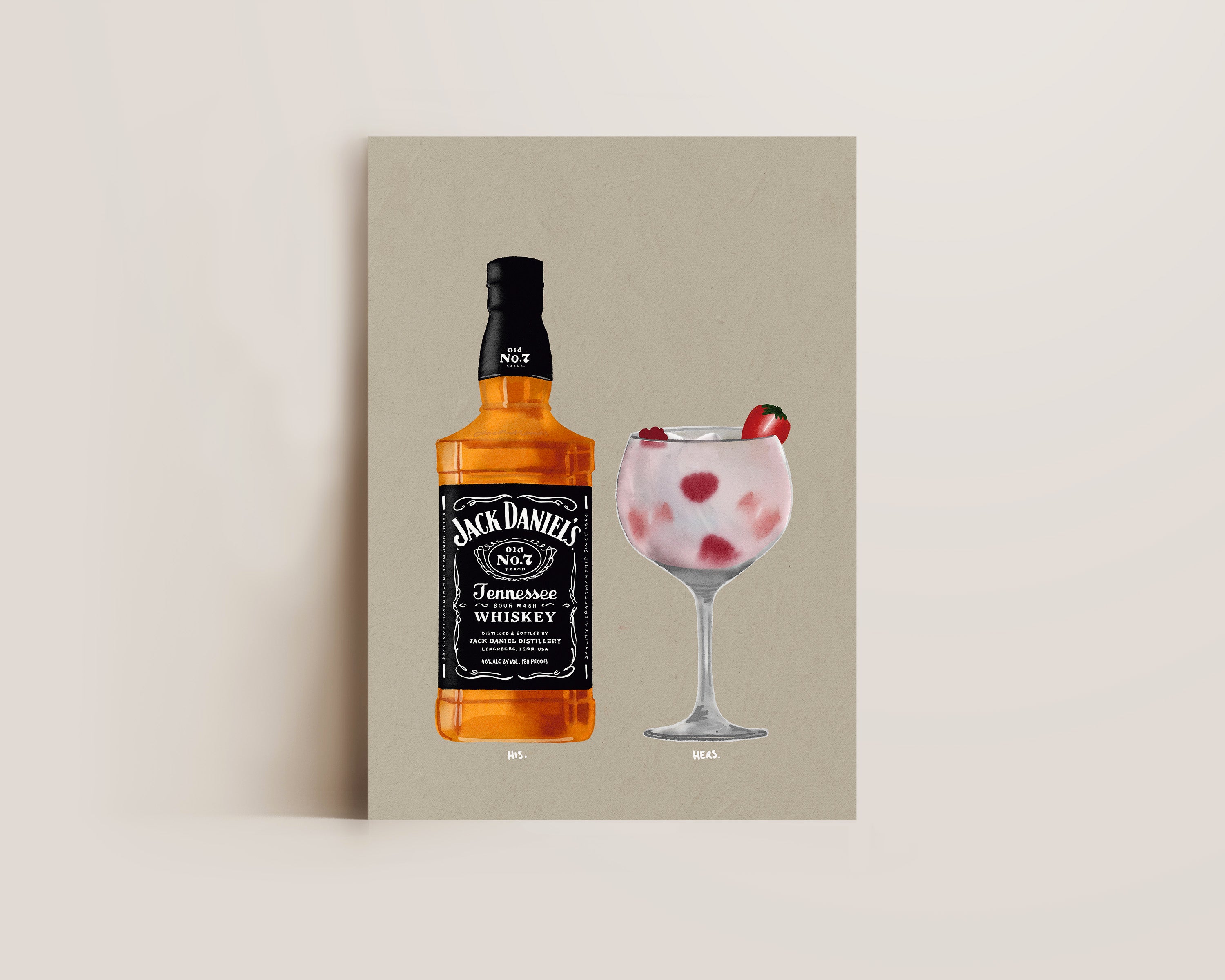 His & Hers Drinks Jack Daniel's And Pink Gin Wall Art Print – Alluvion