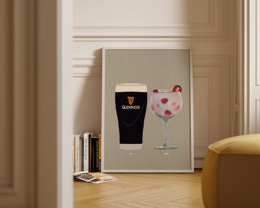 His & Hers Drinks Guinness And Pink Gin Wall Art Print – Alluvion